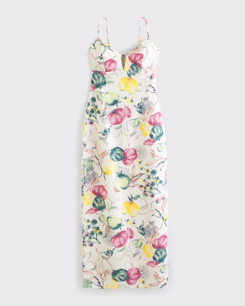 Premium Linen Cutout Midi Dress - Abercrombie & Fitch