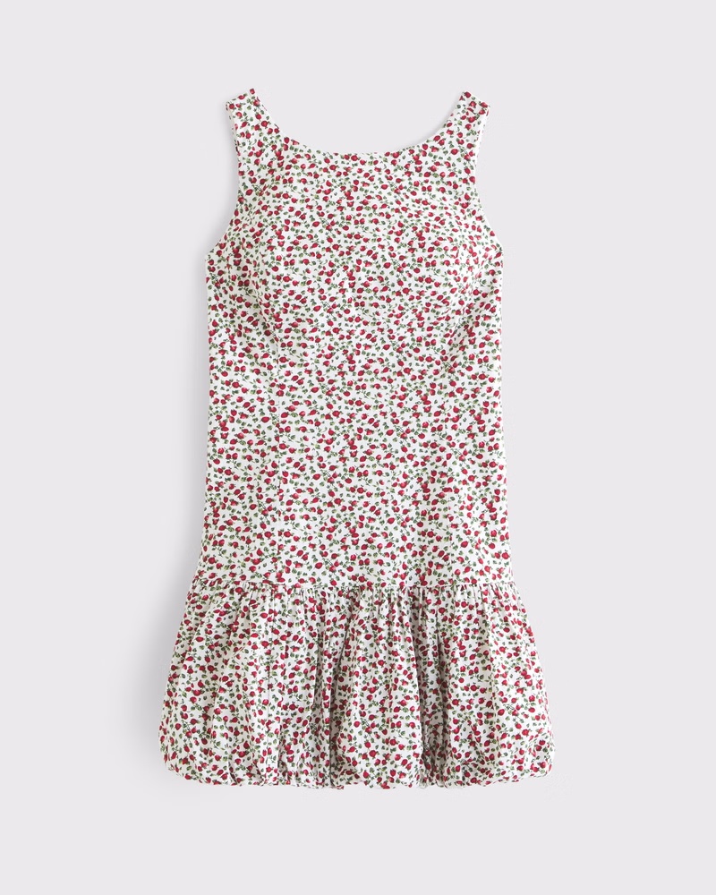 High-Neck Bubble Hem Mini Dress - Abercrombie & Fitch