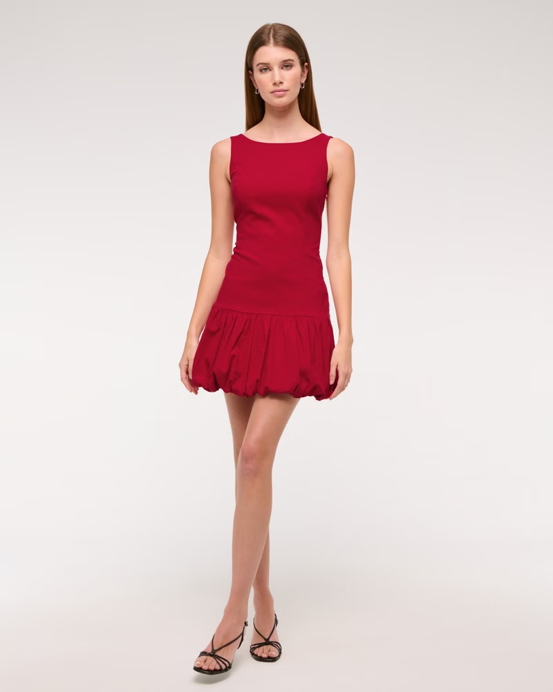 High-Neck Bubble Hem Mini Dress - Abercrombie & Fitch