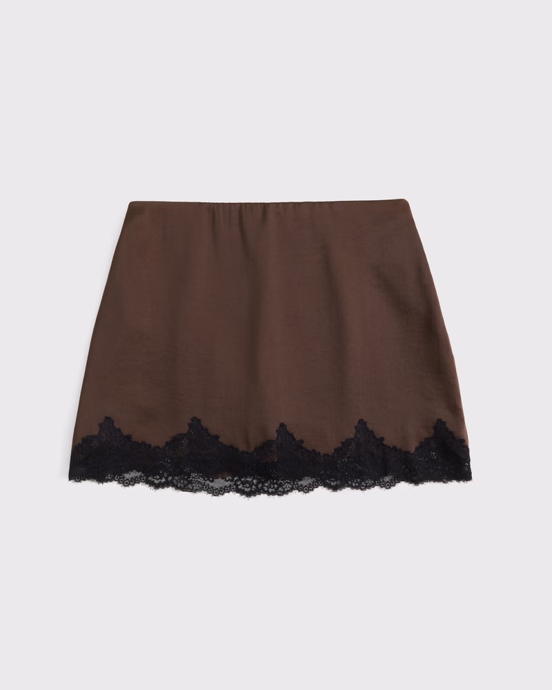 High Rise Lace & Satin Mini Skort - Abercrombie & Fitch