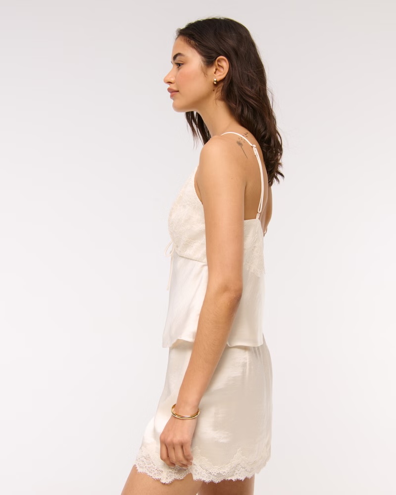 High Rise Lace & Satin Mini Skort - Abercrombie & Fitch