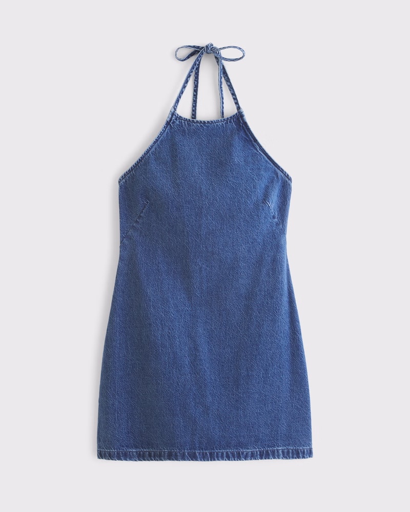 Open-Back Halter Denim Mini Dress - Abercrombie & Fitch